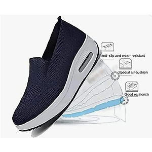 LAISMEIX Women's Orthopedic Shoes Orthopedic Platform Slope Heel Orthopedic Road Walking Sneakers Wedge Slip On Shoes Mesh Stretch Anti Slip Shoes Flat Casual Shoes Wedge Slip On Shoes Black 38
