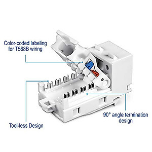 TRENDnet Cat6 Keystone Jack, 25-Pack Bundle, 90° Angle Termination, Compatible with Cat5, Cat5e, Cat6 Cabling, Color-Coded Labeling, Gold-Plated Contacts, Tool-Less Design, White, TC-K25C6