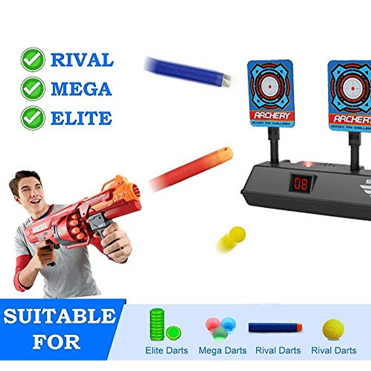 Electronic Shooting Target for Nerf Guns, Auto Reset Digital Scoring Targets for Shooting for Kids, Ideal Toys for 3 4 5 6 7 8 9 10+ Year Old Boys and Girls, Stocking Stuffers for Kids