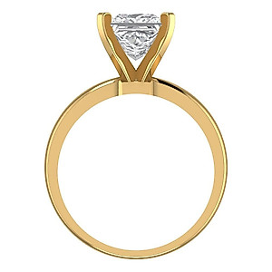 2 Ct Brilliant Princess Cut Clear Simulated Diamond 14K Yellow Gold Solitaire Engagement Promise Bridal Ring Size 6.25