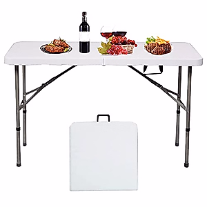 4 ft Heavy Duty Plastic Folding Table, Portable Folding Camping Table Picnic Table Utility Table Game Table w/Handle, for 48D x 30W x 24H in F01T F01T