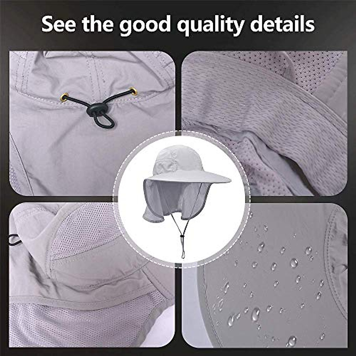 lenikis Unisex Outdoor Activities UV Protecting Sun Hats with Neck Flap Black Grey