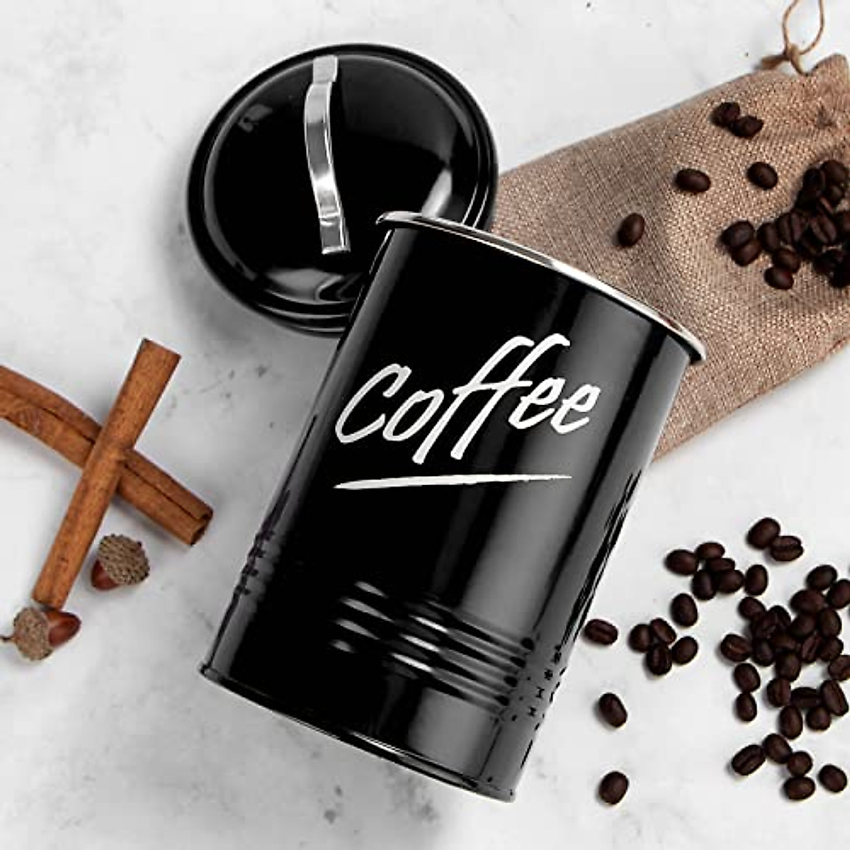 Hillbond Food Storage Canisters Containers for 4, Vintage Kitchen Canisters, Carbon Steel with Powder Coated Coffee Tea Sugar Flour Farmhouse Kitchen Canisters Set of 4(Black)