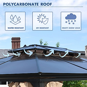 COWVIE 13 x 10 FT 2-Tier Polycarbonate Roof Gazebo, Aluminum Frame Outdoor Gazebo with Mosquito Netting and Curtains, Suitable for Patio, Backyard, Deck, Lawns