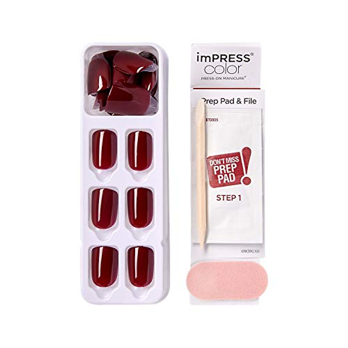 KISS imPRESS Color Press-On Manicure, Gel Nail Kit, PureFit Technology, Short Length, “I'm Not a Cinna”, Polish-Free Solid Color Mani, Includes Prep Pad, Mini File, Cuticle Stick, and 30 Fake Nails