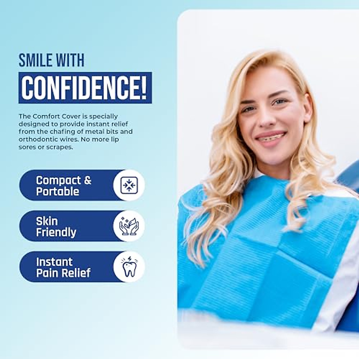 Comfort Cover Braces Guard/Lip and Mouth Protector - Snap on Cover Strip for Braces - Orthodontic/Dental Quality (Clear)