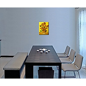 Wieco Art Abstract Flowers Giclee Canvas Prints Wall Art Vase with Fifteen Sunflowers by Van Gogh Classic Oil Paintings Reproduction for Home Decor Modern Stretched and Framed Floral Picture Artwork