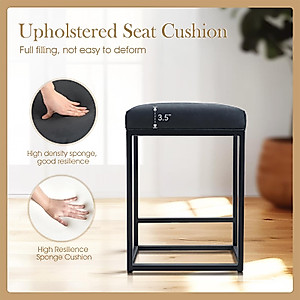 Sophia & William Counter Height 24" Bar Stools Set of 3 Backless Bar Stools for Kitchen Island,Modern PU Leather Square Bar Stools with Metal Steel Frame & Footrest,Black