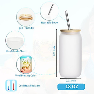 Craft Express 18 OZ Sublimation Glass Can with Bamboo Lid,Sublimation Blanks Glass Can Bulk for Sublimation Tumbler Heat Press,Sublimation Glass Cups Tumblers Mugs for Mug Press Set of 8