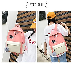 YWHWLX Black Cat Print Backpack, Suitable For Young Girls And Students Cat Print Cute School Bag Backpack Set (Pink)