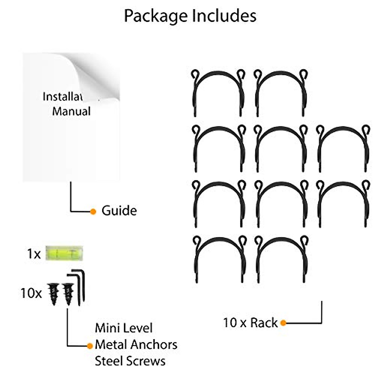 Wallniture Moduwine Wine Rack Wall Mount, Farmhouse Wall Decor Kitchen Storage Rack, Curved Finish, Set of 10