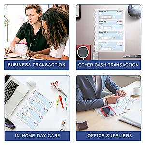 Large Money and Rent Receipt Book with Cardboard Insert,3-Part Carbonless,7.9”x11.2” Spiral Bound,100 Sets per Book,4 Receipts per Page for Office Supplier,Rent and Cash Transaction