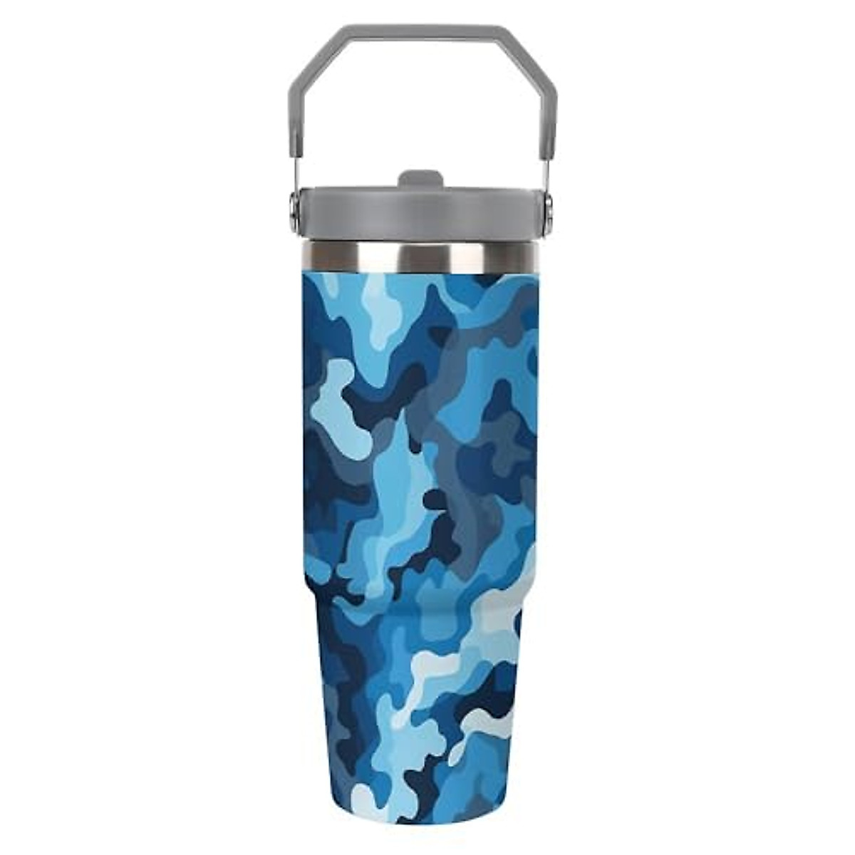 WITHSBKK 30oz Car Cup Blue Camouflage Pattern Printed with Portable, Stainless Steel Travel Mug, Vacuum Insulated Tumbler And Straw, Leakproof for Car & Outdoor, UV Printed Design