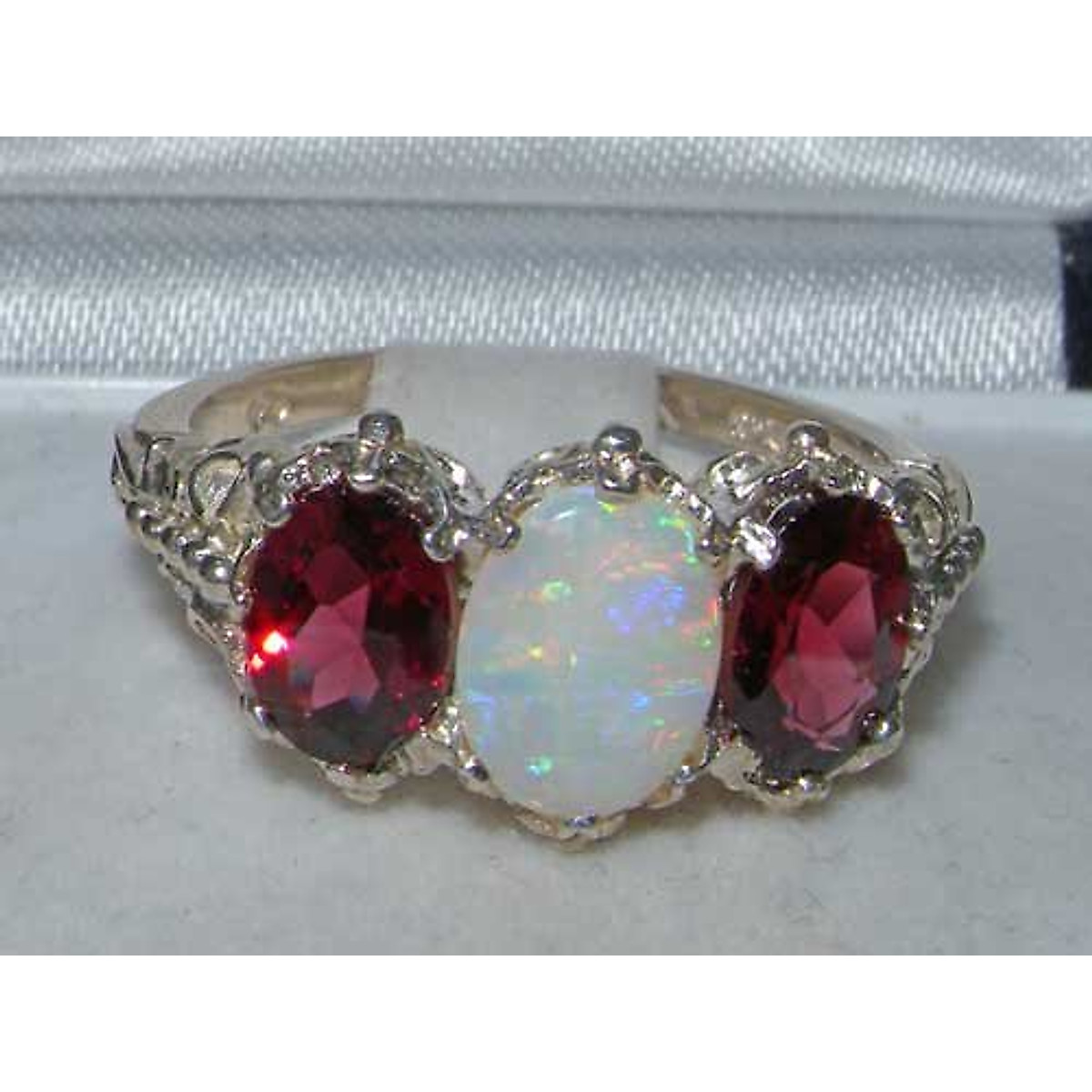LetsBuyGold 925 Sterling Silver Natural Opal and Garnet Womens Promise Ring - Size 6.5