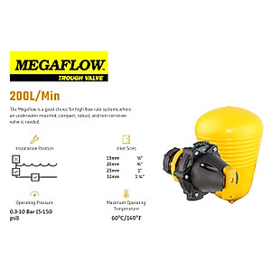 Jobe Valves J-MFV0100DLT Megaflow Trough Valve, 200L/Min, 150PSI, 1" NPT Inlet, Detach Long Tail