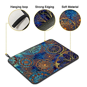GIPOUTY Dish Drying Mat for Kitchen Counter, Golden Blue Mandala Bohemian Absorbent Microfiber Dish Draining Mat Extra Large 24×18in Protector Pad Heat-resistant