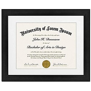 Americanflat 11x14 Black Diploma Frame | Certificate Frame Displays 8.5x11 Diplomas with Mat or 11x14 Inch Without Mat. Shatter-Resistant Glass. Hanging Hardware Included
