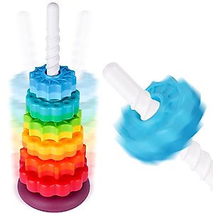 NiToy Spinning Stacking Toy for Kids, Rainbow Tower Dual-Color Spinning Wheels Premium Strong BPA-Free ABS Plastic Early Education Fun Learning and Engaging Brain Development Toys (Large 6th Floor)