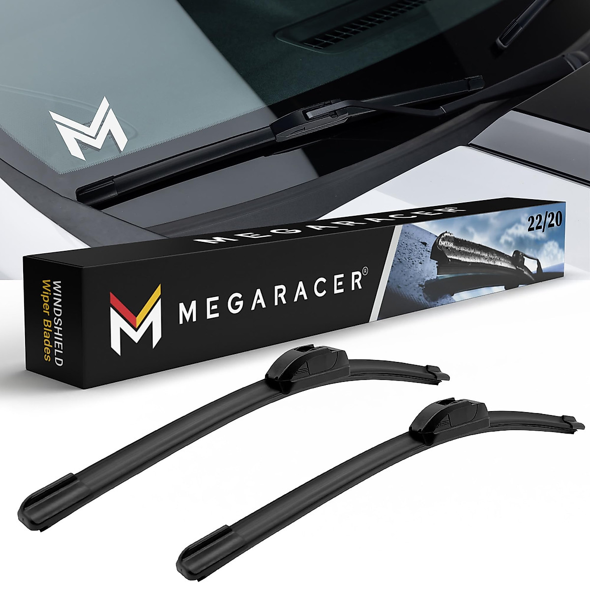 Mega Racer All-Season Wiper Blades 22 Inch & 20 Inch, Vehicle Specific Fit, OEM Quality Automotive Replacement, Front Windshield, Pack of 2 MR-WB-22-20