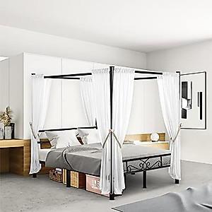 Pliwier Metal Canopy Platform Bed Frame, Queen Size Metal Bed Frame with Headboard, Heavy Duty Steel Slat Support, No Box Spring Needed, Easy Assembly (Queen (U.S. Standard))