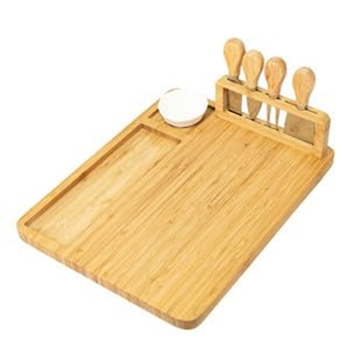 LUXFINA Bamboo Cheese Board Set with Cutlery,Bamboo Wood Serving Tray,Charcuterie Platter for Serving Wine, Cheese, Meat,Fruits,Unique Gifts for Christmas Wedding Housewarming Anniversary