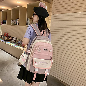 Tenbip Kawaii Backpack Cute Backpack Aesthetic Backpack Preppy Backpack Kawaii School Supplies with Bear Accessories (Pink)…