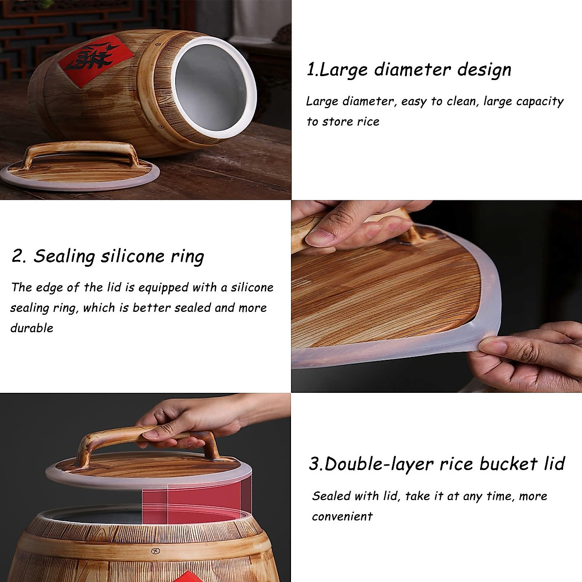 Yidlkecqey Rice Dispenser，Household Large Capacity Ceramic Rice Bucket ，Ceramic Decorative Jar，Chinese Sealed Rice Container，Sealed Rice Storage Jar Suitable for Cereal, Flour, Sugar, Coffee, Rice(