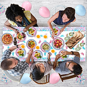 Gender Reveal Decorations, 146Pcs Gender Reveal Plates-Serve 24, Boy or Girl Party Tableware Set with Disposable Paper Plates Napkins Cups Tablecloth for Gender Reveal Party Supplies