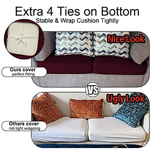 Aibiley 8Pcs Stretch Outdoor Cushions Cover for Patio Furniture,Patio Cushion Covers Replacement for Chair Couch,Soft Elastic Washable Sofa Seat Slipcover Indoor,with Fixed Ties-Burgundy