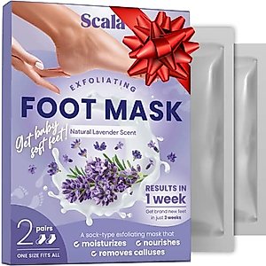 Scala Foot Peel Mask Treatment (2 Pack) Dead Skin Remover For Feet, Dry Cracked Feet, Exfoliator Gel Fixes Cracked Heels, Peeling Reveals Baby Soft Smooth Skin, Lavender - Birthday Gifts for Women
