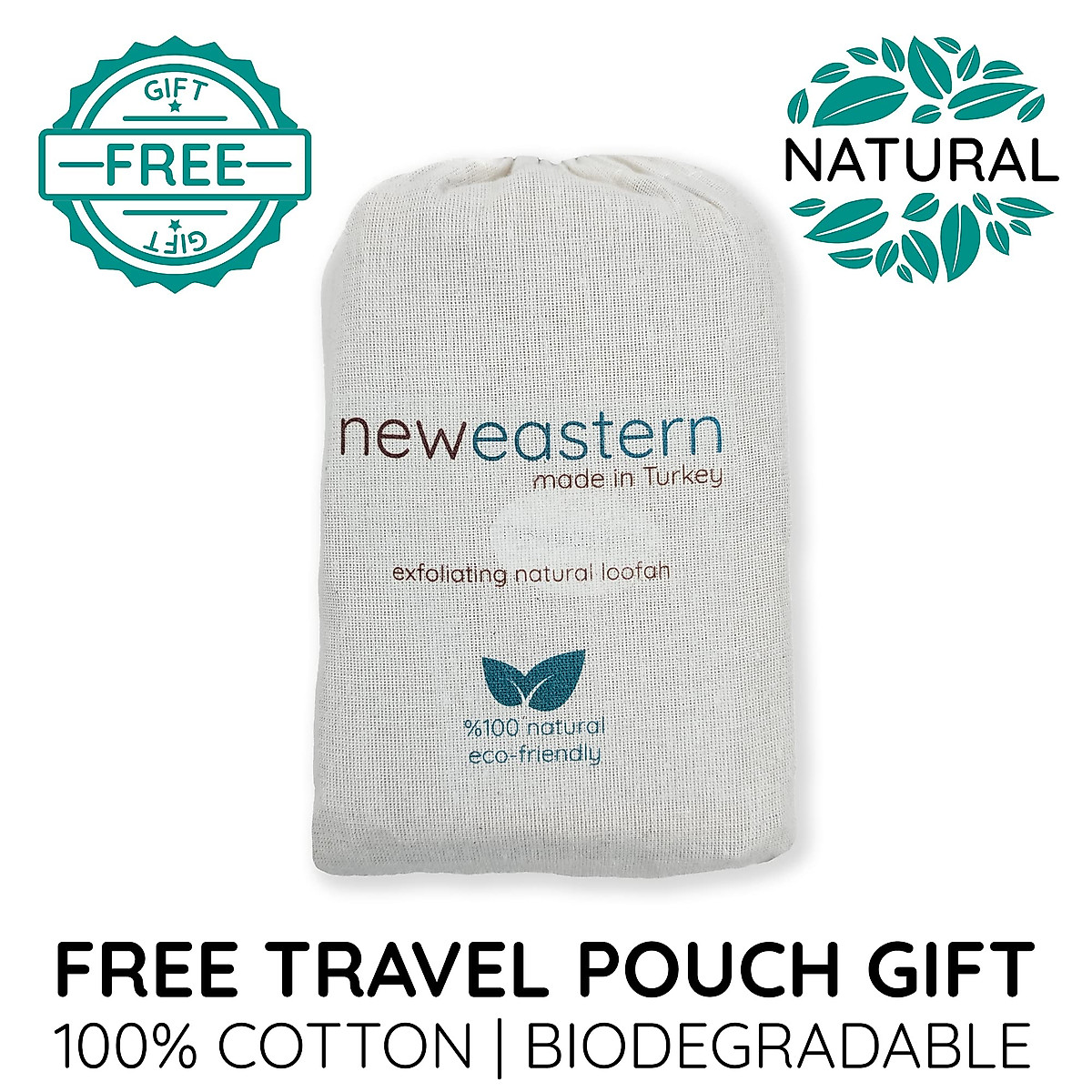 NewEastern Natural Turkish Loofah Sponge, Exfoliating Body Scrubber (5.9", 3 Pack)