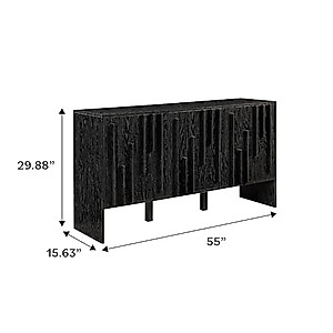 Walker Edison Contemporary Detailed 3-Door Dining Storage Sideboard, 55 Inch, Black