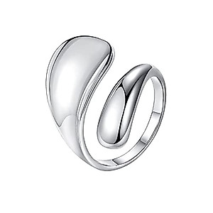 WPPHXY 925 Sterling Silver Rings Handmade Rings Adjustable Open Teardrop Rings Waterdrop Ring for Women Girls Color 1