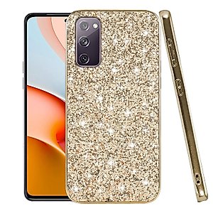 Compatible with Samsung S20 FE Case Glitter Shockproof, for Samsung Galaxy S20 FE Phone Case Bling Sparkly Soft TPU and PC Silicone Shiny Girl Women Thin Protective Cover (Gold)