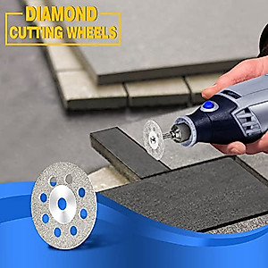 Winzwon Cutting Wheels Set 44 Pcs for Dremel Rotary Tool Accessories Kit, Gifts for Men, Diamond Cutting Wheels 15 Pcs, Resin Cut Off Discs 15 Pcs, Hss Circular Saw Blades 6pcs with 6 Mandrel Shank
