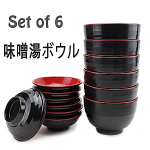 USAMJTABLE Set of 6 Japanese Melamine 味噌湯ボウル4" Miso Soup Rice Bowls With Lid (B11894) ~ We Pay Your Sales Tax