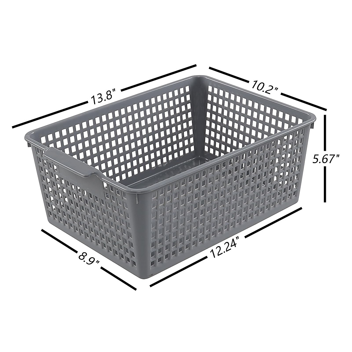 Ramddy 3-Pack Grey Storage Baskets, Large Plastic Organizer Baskets