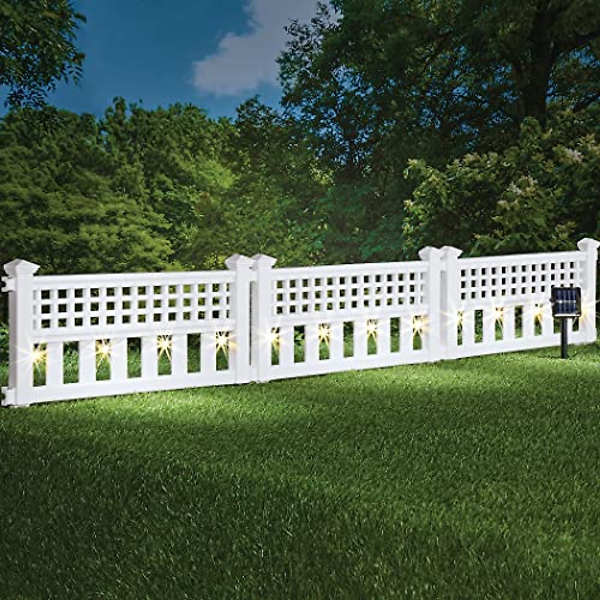 Collections Etc Solar Powered White Garden Border Fence, White - Set of 3 Panels - Edge Your Garden or Pathway Stylishly - 23" x 14" Each