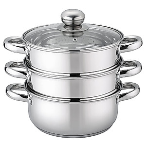 Double Boiler & Steam Pots for Chocolate and Fondue Melting Pot, Candle Making, Stainless Steel Steamer with Tempered Glass Lid for Clear View while Cooking, Dishwasher (3 Cooking Utensils Set)