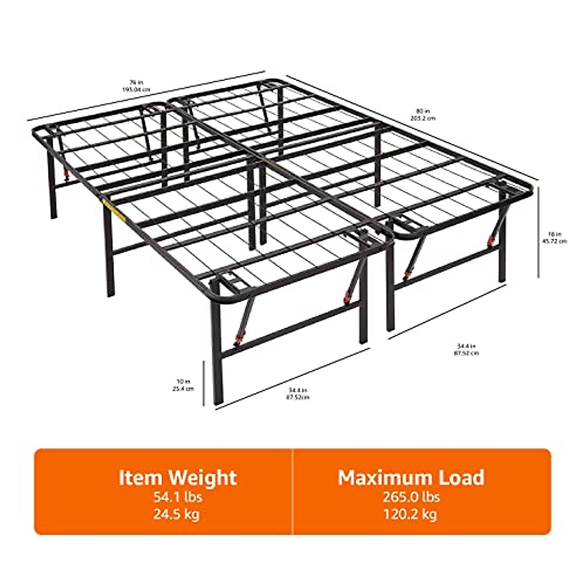 Amazon Basics Foldable Metal Platform Bed Frame with Tool Free Setup, 18 Inches High, King, Black