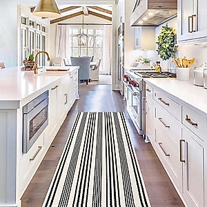 Black and White Striped Rug 24'' x 51''Outdoor Front Porch Rug Hand-Woven Machine Washable Indoor/Outdoor Layered Door Mats for Entryway/Bedroom/Outdoor