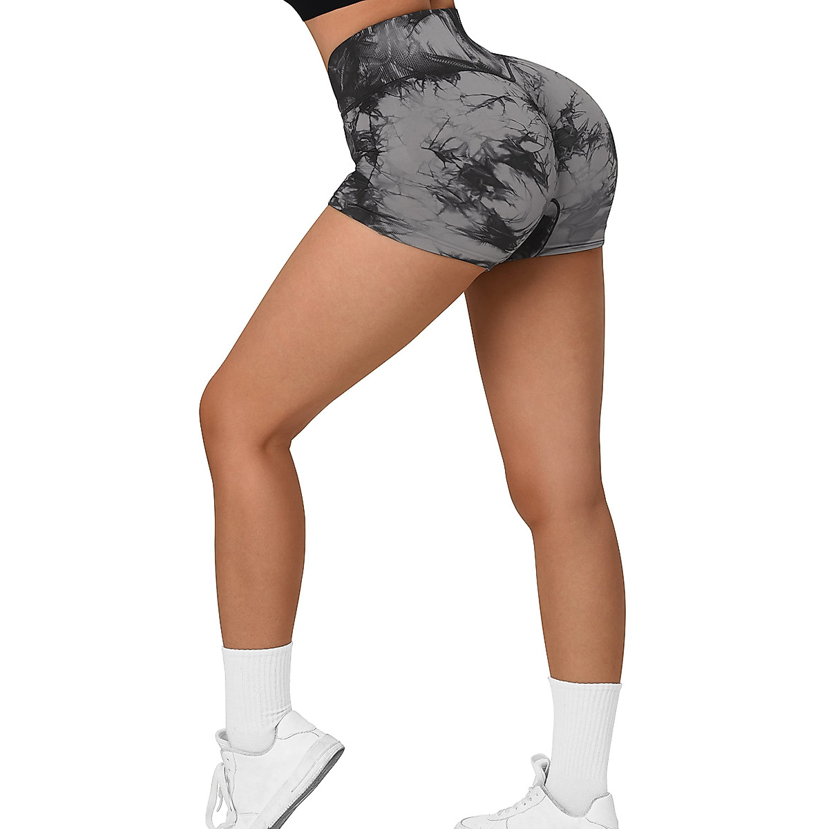 RXRXCOCO Women Seamless Butt Lifting Contour Yoga Short 3" High Waist Booty Gym Biker Shorts Small Black Gray