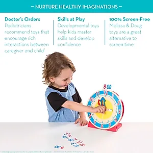 Melissa & Doug Turn & Tell Wooden Clock - Educational Toy With 12+ Reversible Time Cards , Red