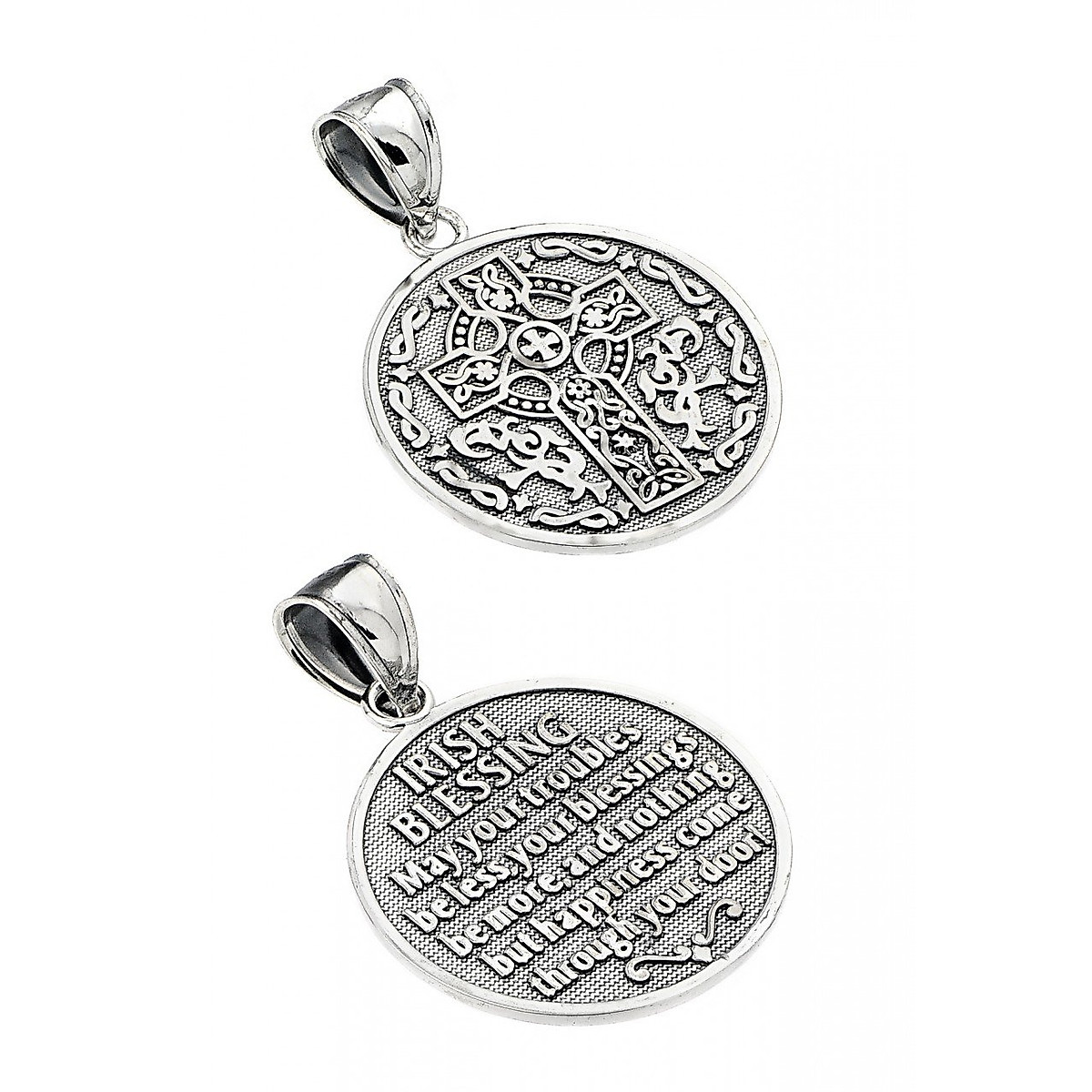 925 Sterling Silver Reversible Irish Blessing Charm Pendant