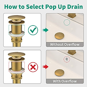 HEROBAI Bathroom Pop up Drain Without Overflow, Anti-Clogging Vessel Sink Drain Strainer, Pop Up Drain with Detachable Basket, Hair Catcher Bathroom Sink Drain Stopper (Brushed Gold)