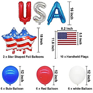 4th of July Decorations Patriotic Decorations Set - 53Pcs American Flag Party Supplies Including Paper Fans, Banner, Balloons, Hanging Swirl, Handheld Flags for Veterans Independence Day