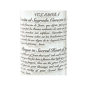 Catholic Prayer Candles - Set Of 2 Religious Candles - Real Wax (White Poured, Unscented) Candles - Extra Long Burn Time - Prayer Printed On Each Candle - Church Vigil Devotional [BUNDLE, 2 Pcs.] (Jesus & The Sacred Heart)