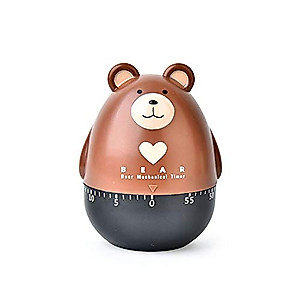 Lovely Cartoon Bear Mechanical Timers 60 Minutes Machinery Kitchen Gadget Cooking Timer Clock Loud Alarm Counters Manual Timer (Brown)