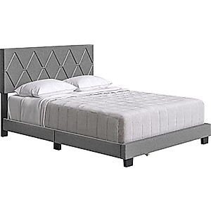 Boyd Sleep Diamond Upholstered Platform Bed Frame with Headboard, Mattress Foundation Required: Linen, Grey, King