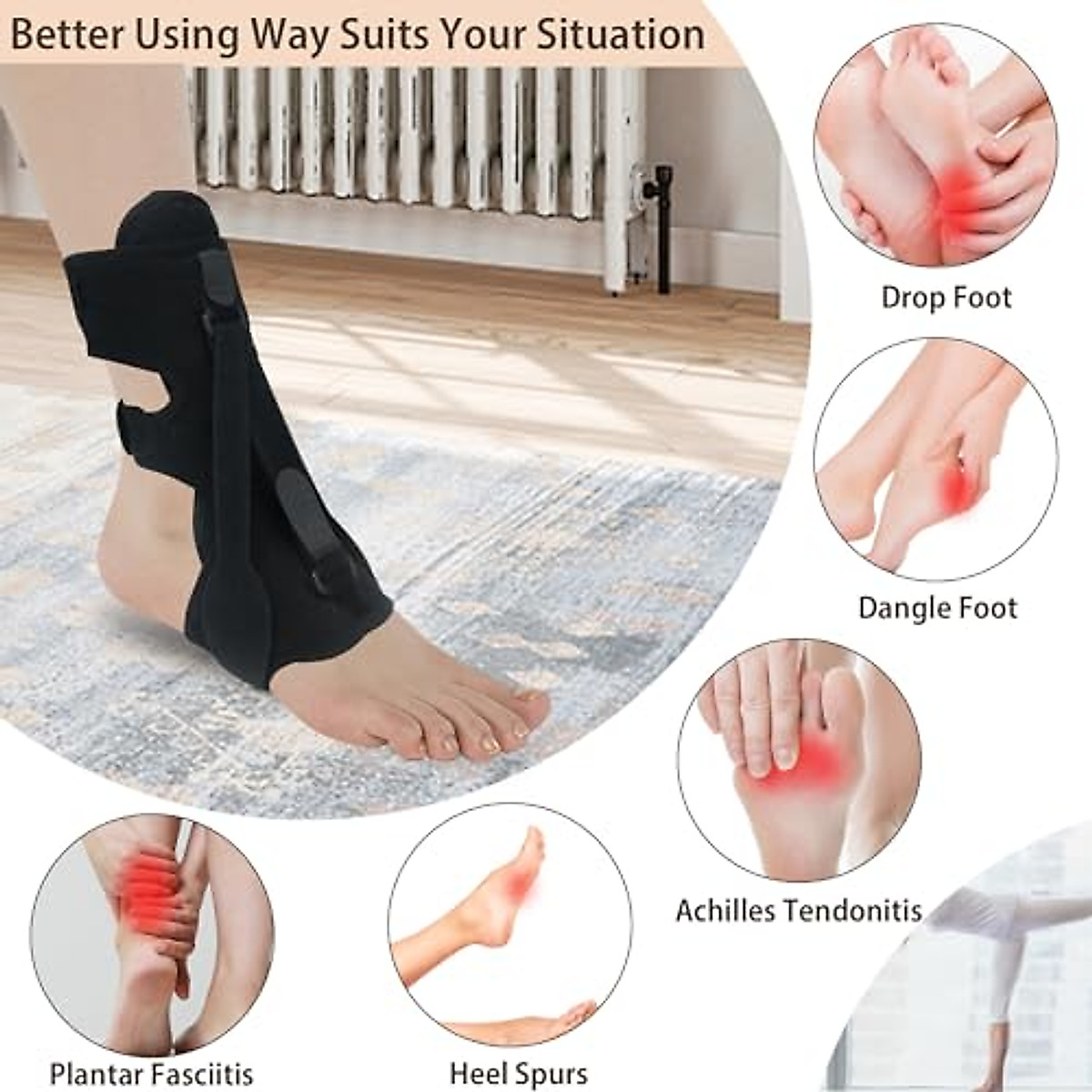 Whywag Plantar Fasciitis Night Splint Women or Men Relieves Pain Associated, Soft Memory Foam Pad Relieves Plantar Fasciitis Brace and Tendonitis Relief Foot Drop Heel Arch Pain (Stretch Version)